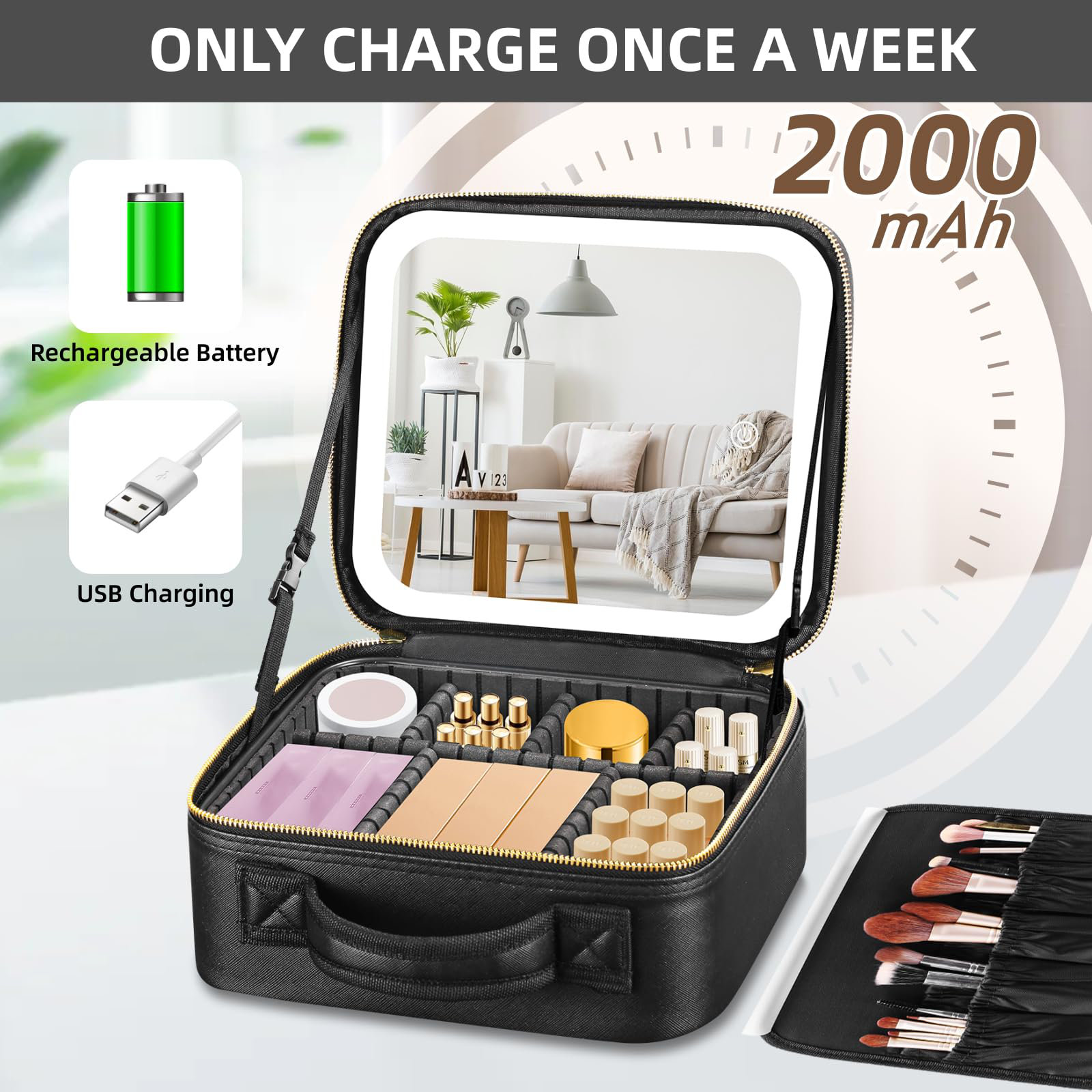 Orren Ellis Travel Makeup Bag With Mirror Of LED Lighted, Makeup Train ...