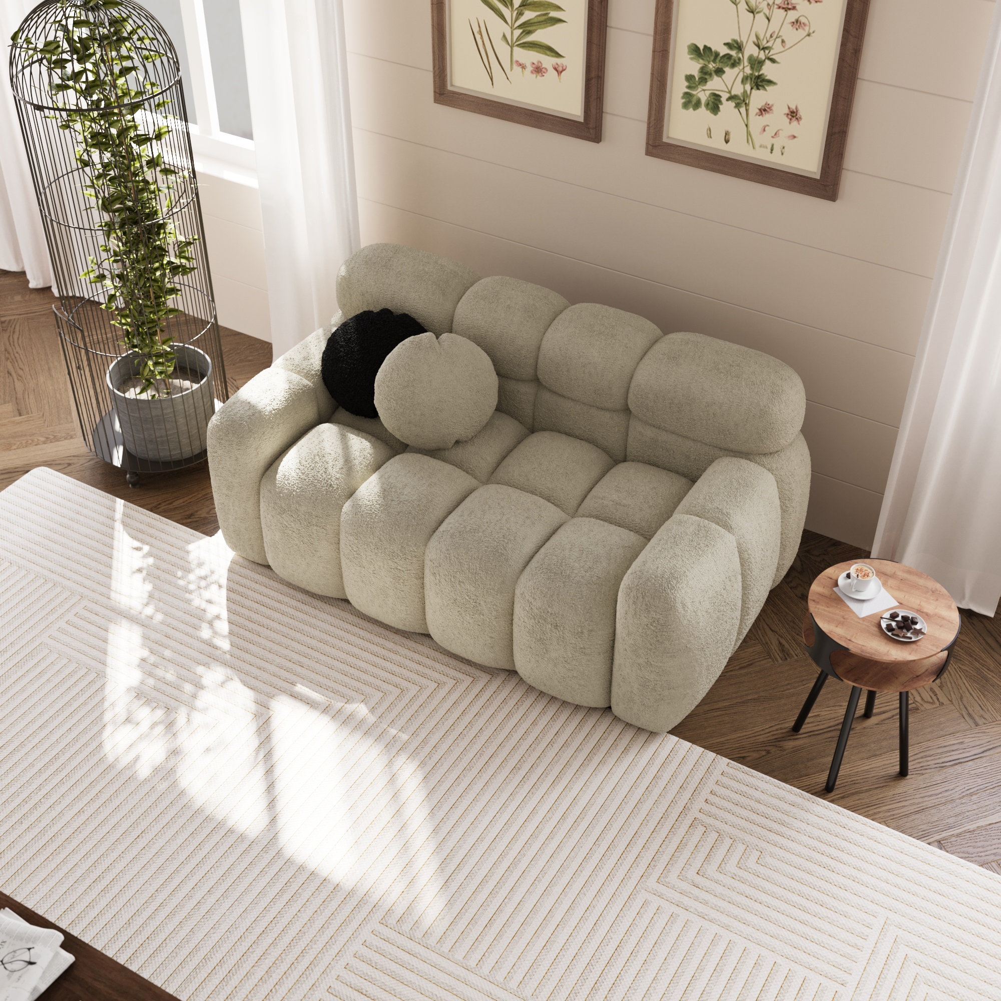 Latitude Run® 64.96In Teddy Fabric Tufted Upholstered Sofa | Wayfair