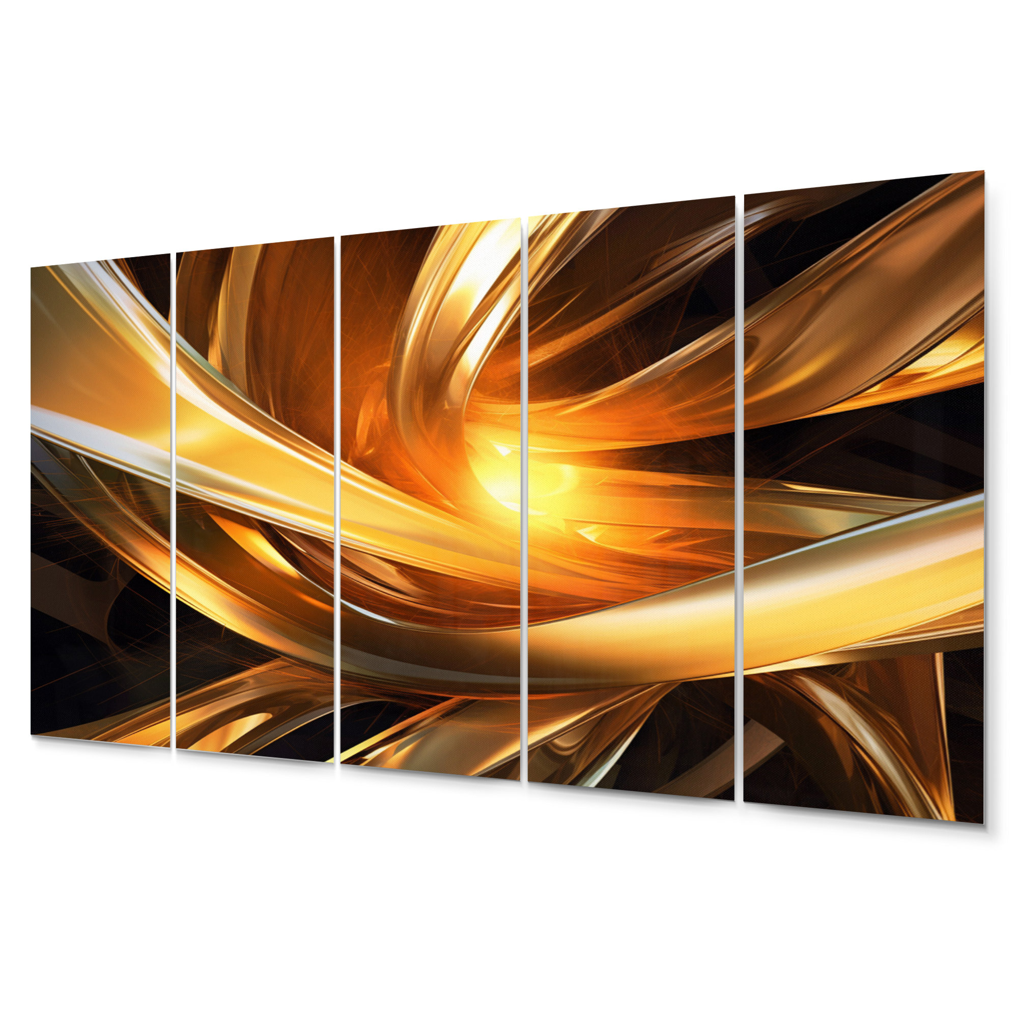 Design Art Gold Black Fractal Tide III - Fractals Metal Wall Art Set ...