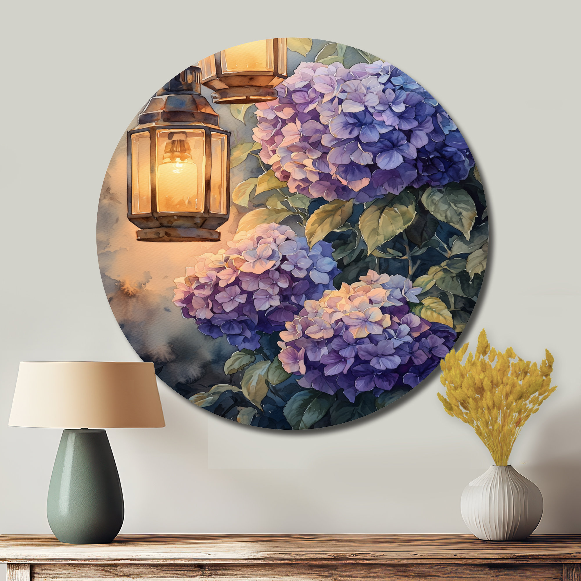 Winston Porter Hydrangeas In Boho Lantern Light - Hydrangea Round Metal ...