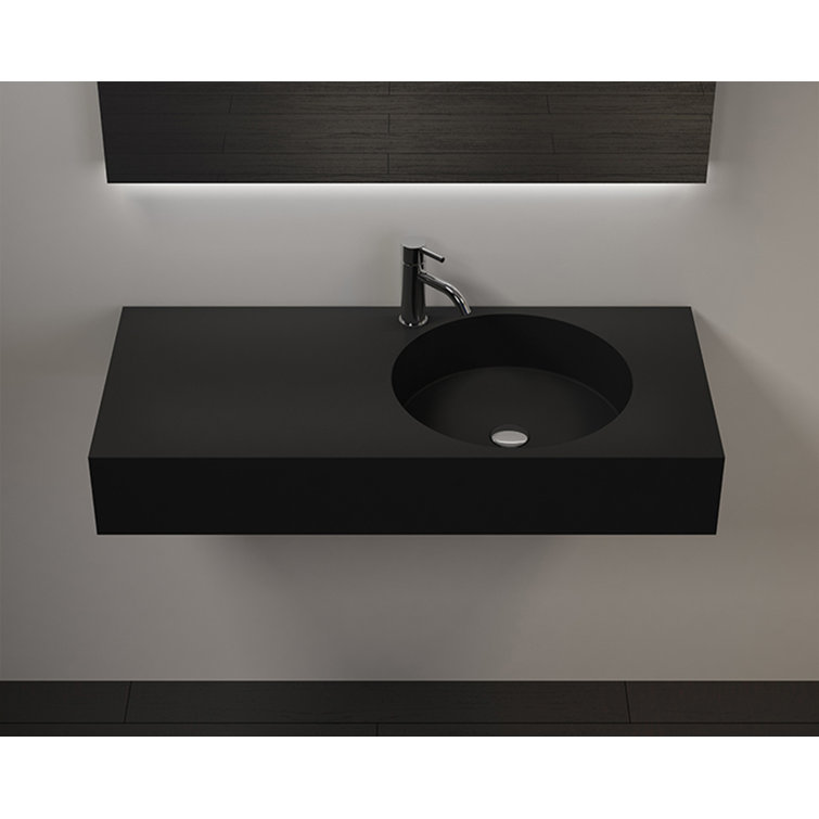 Badeloft 17.70'' Glossy Black Polymarble Rectangular Bathroom Sink with ...