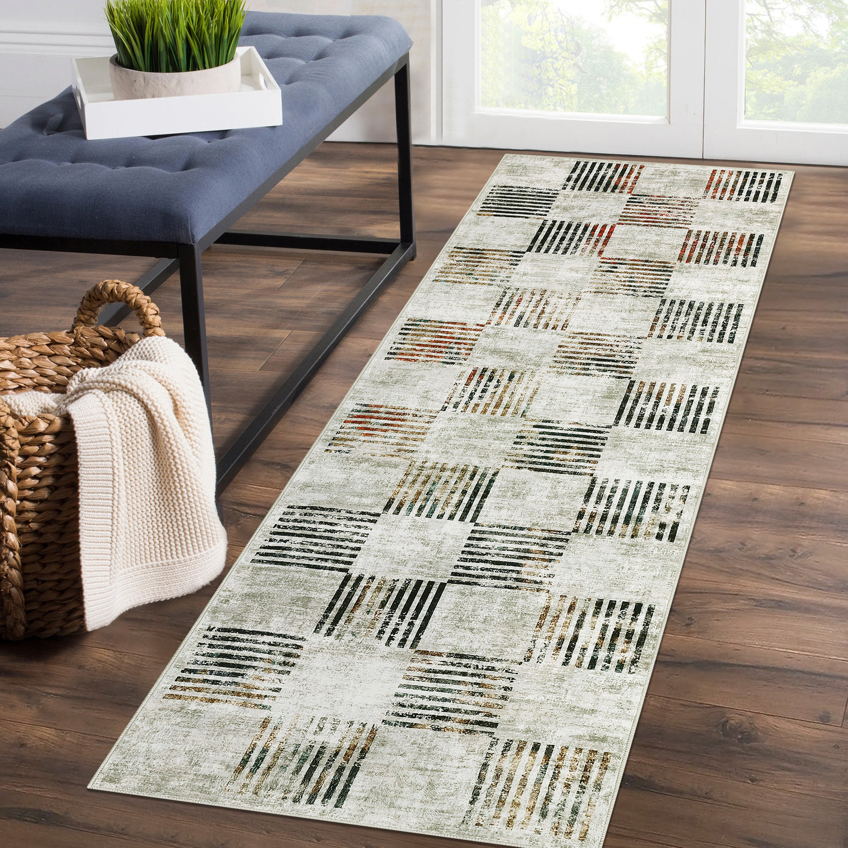 Wrought Studio™ Washable Bedroom Rug Geometric Abstract Area Rug Soft ...