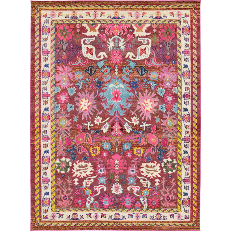 Langley Street Eddins Floral Burgundy/Blue Area Rug & Reviews - Wayfair ...