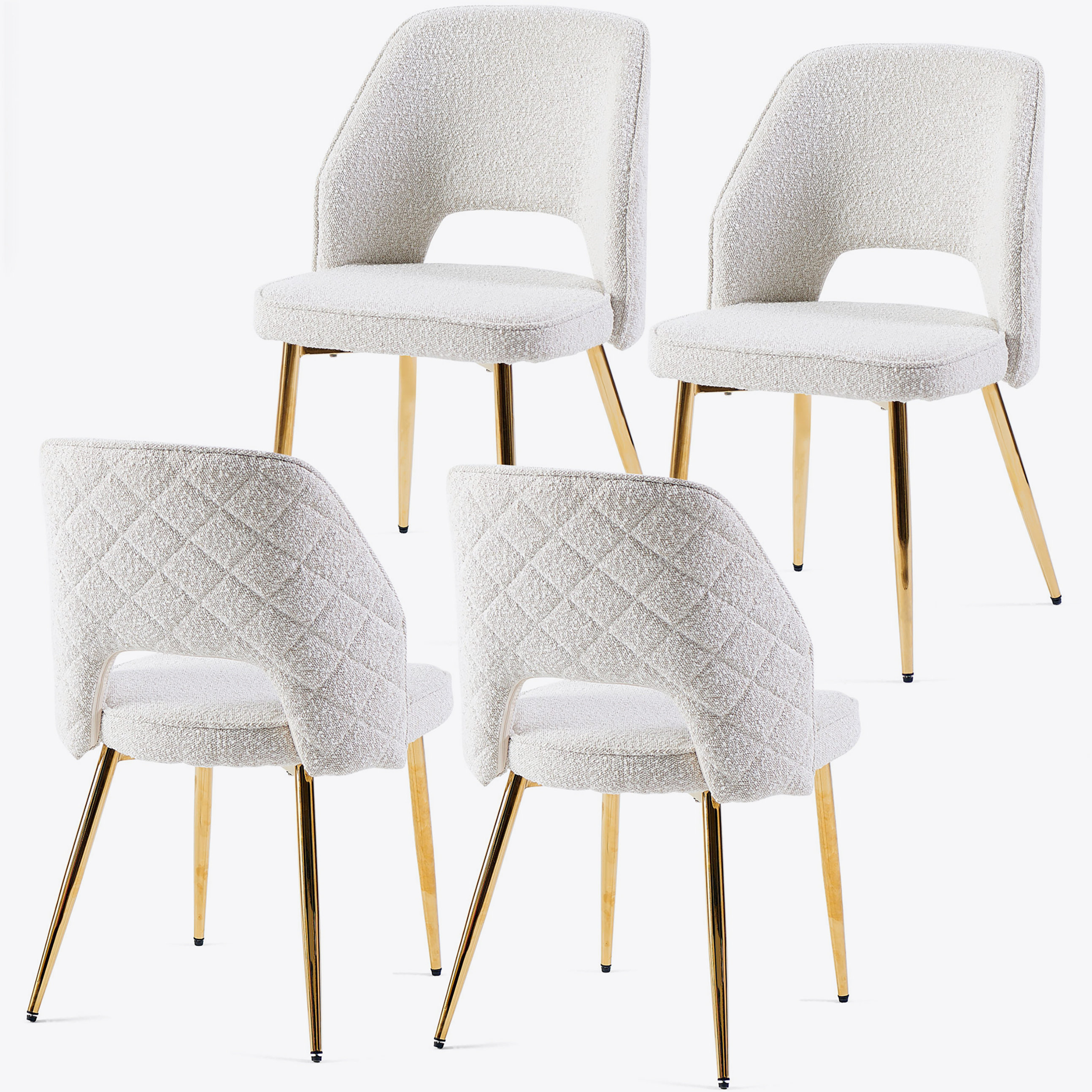 Hokku Designs Off White Boucle Dining Chairs with Metal Legs and Hollow ...