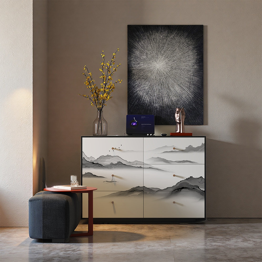 Orren Ellis Decorative Cabinet with Landscape Design | Wayfair