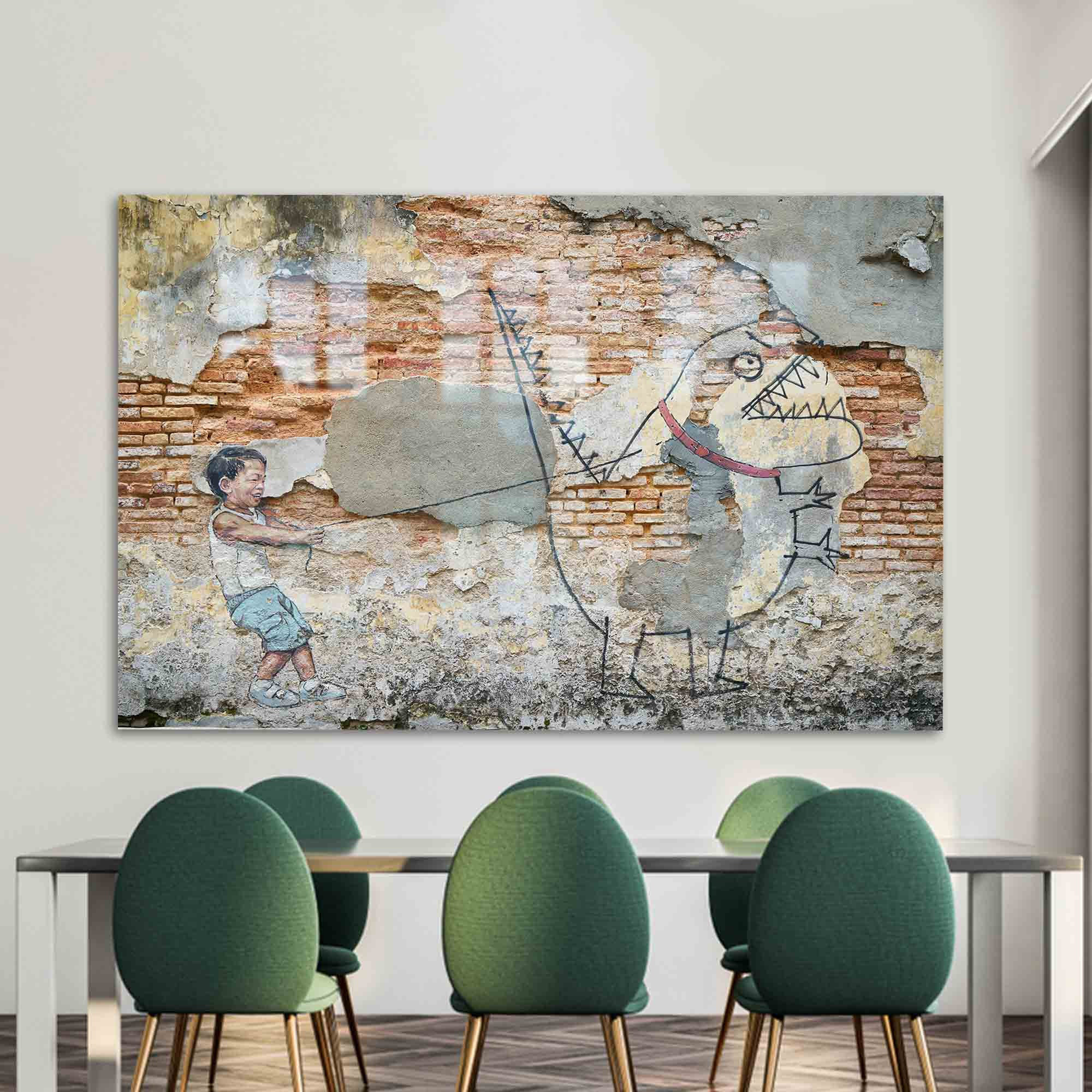 Trinx Little Boy And His Pet Dinosaur Graffiti Art Imprinted On ...