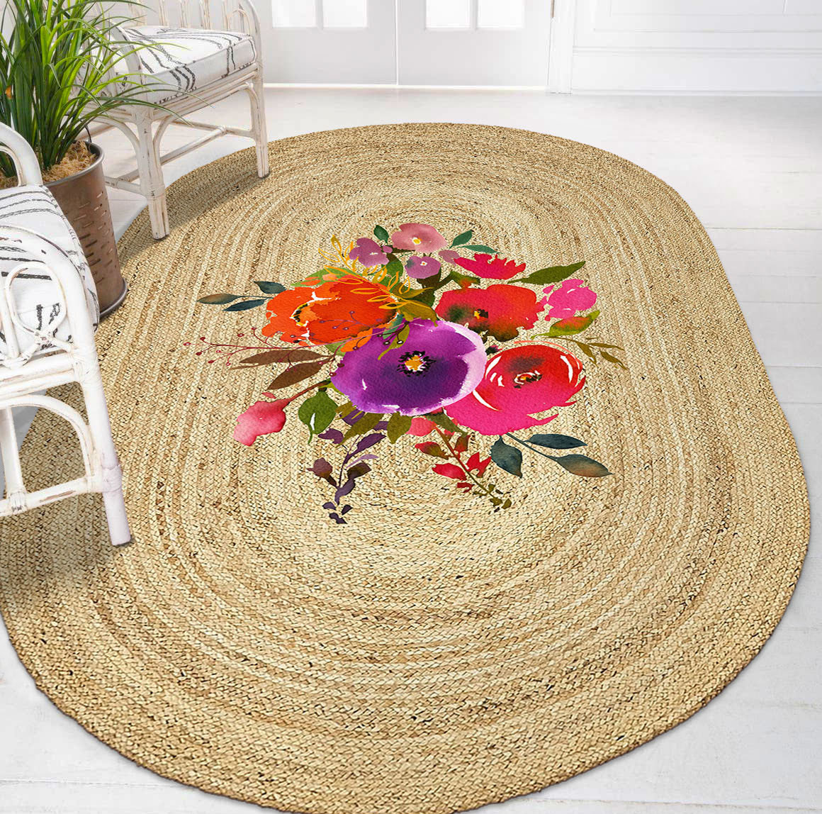 East Urban Home Ouida Floral Machine Woven Jute Area Rug in Beige/Rose ...