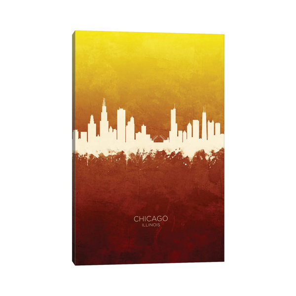 Happy Larry Chicago Illinois Skyline Red Gold by Michael Tompsett ...