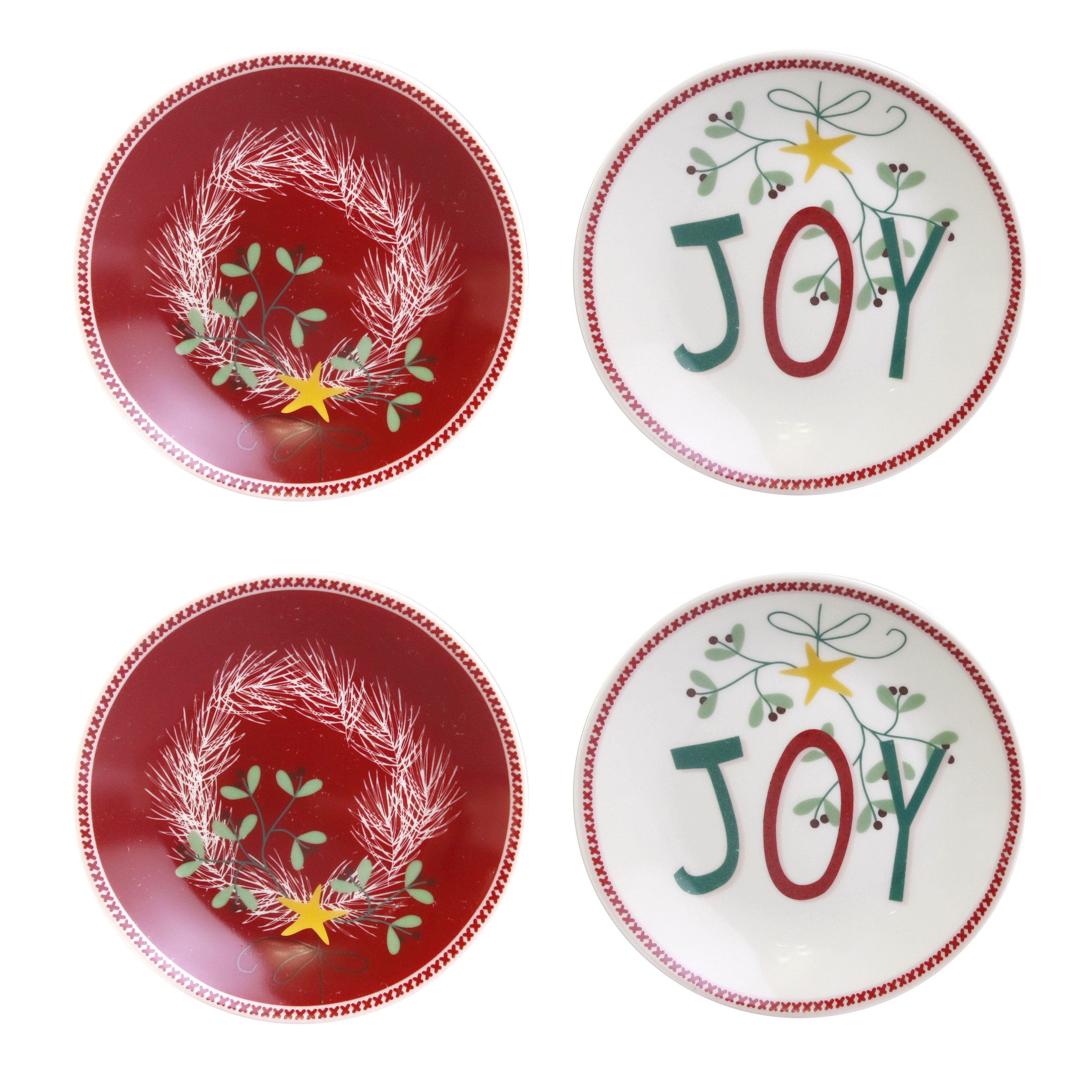 Grace's Tea Ware Winter Joy Pine Wreath 4 Piece 6" Appetizer Plate Set ...