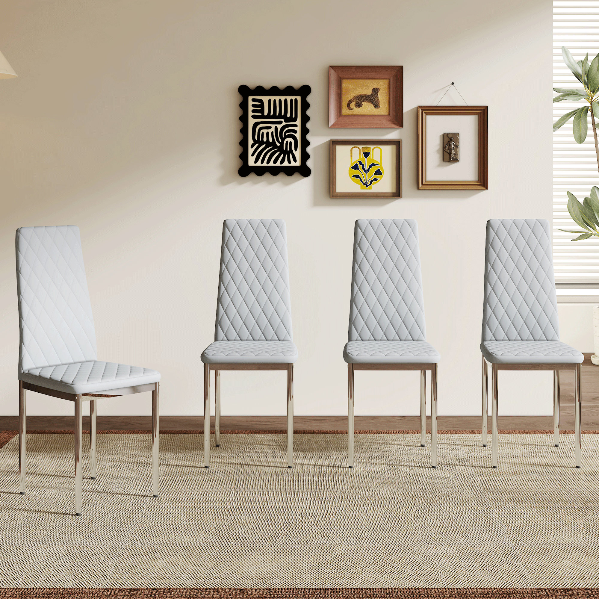 Latitude Run® Set of 4 light gray pu dining chairs, minimalist design ...
