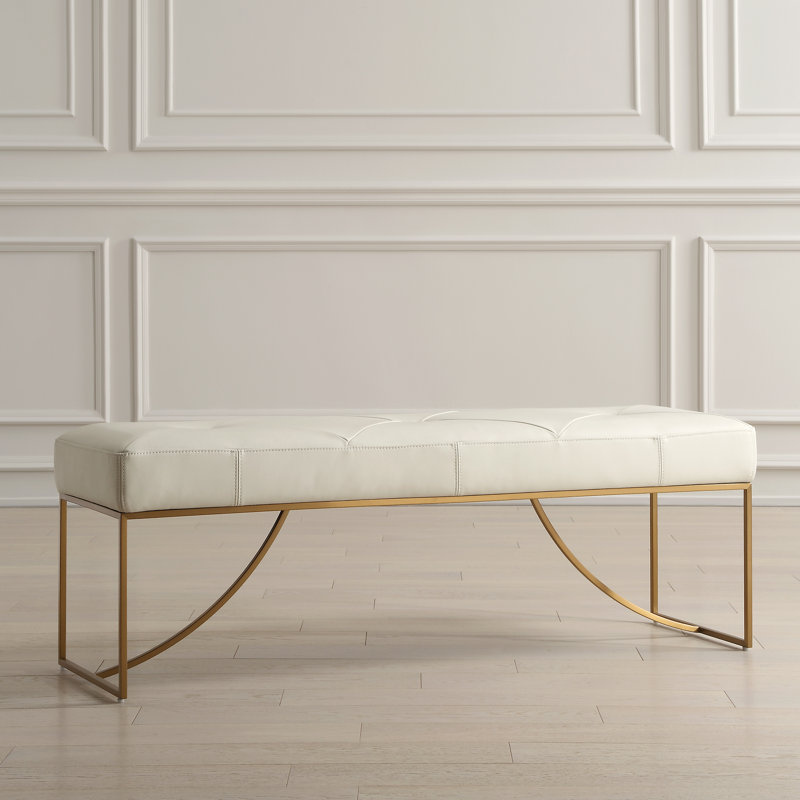 Everly Quinn Nehmia Ivory Leather Bench | Wayfair