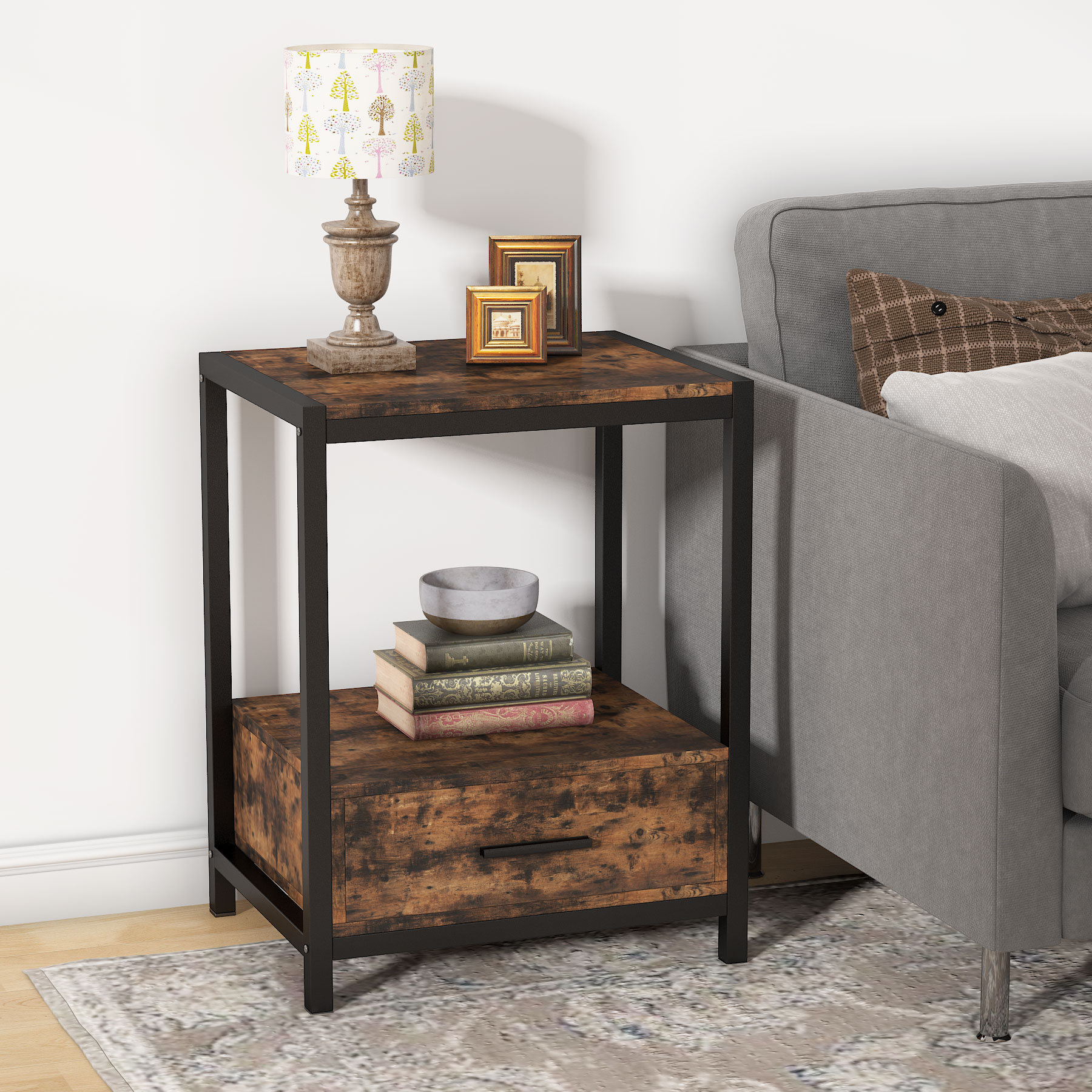 Mercer41 Table de bout avec tiroir et tablettes de rangement et ...