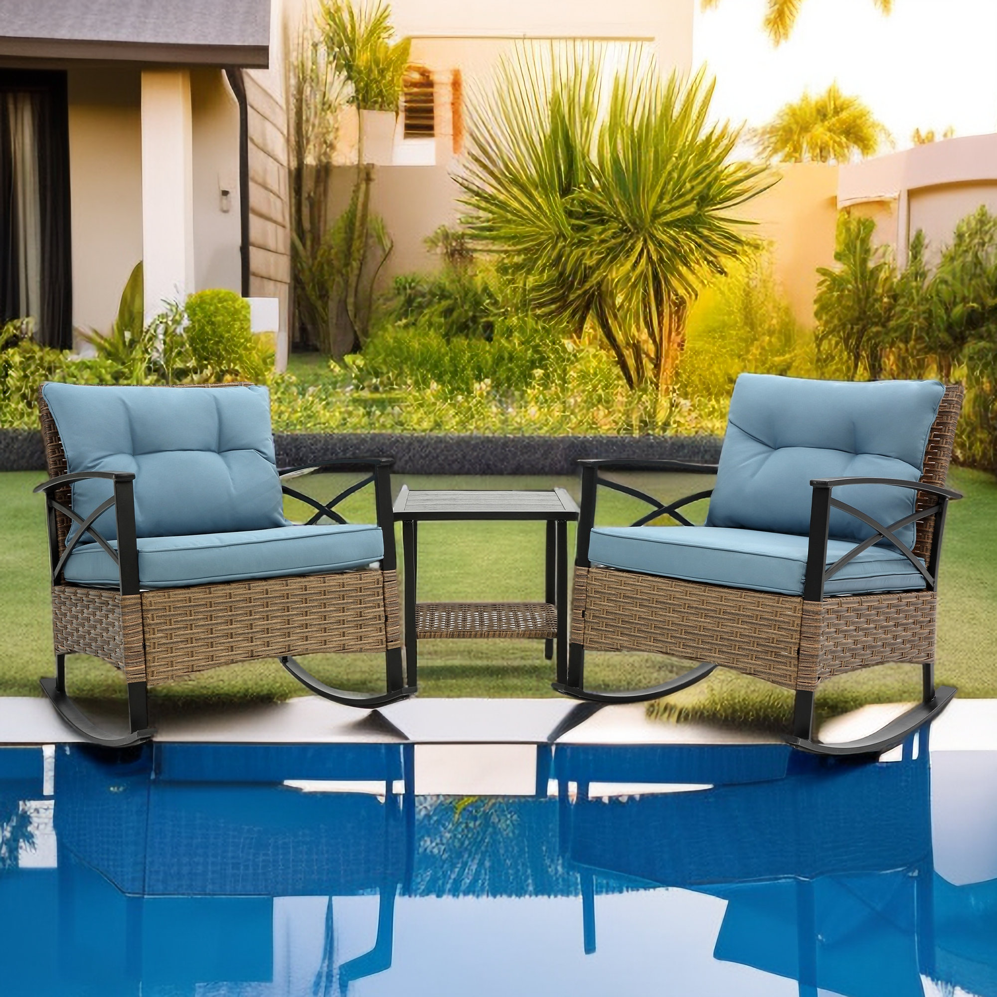 August Grove® Gerritt 2 - Person Outdoor Seating Group with Cushions ...