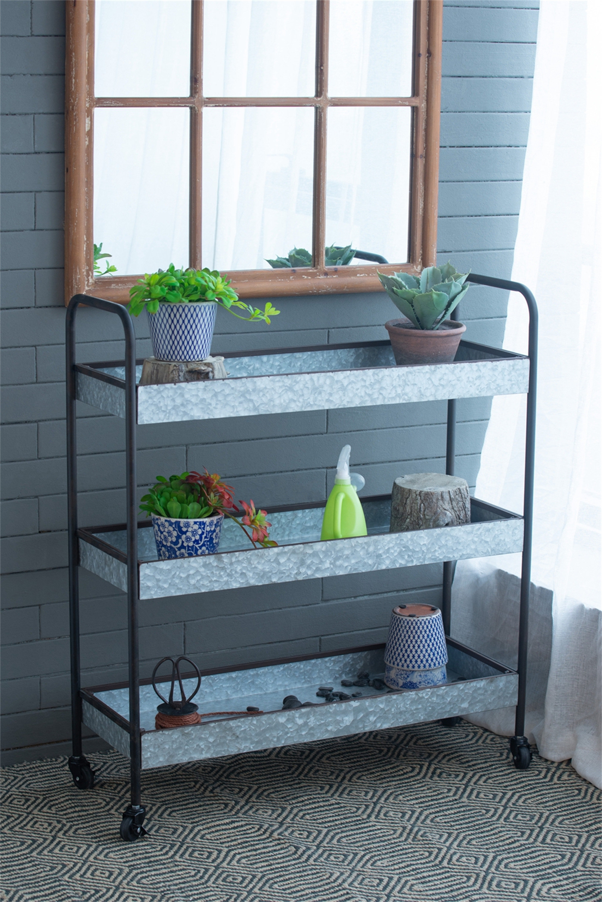 17 Stories 35X12.5X40" Homestead Galvanized Shelf Display 3-Tier | Wayfair