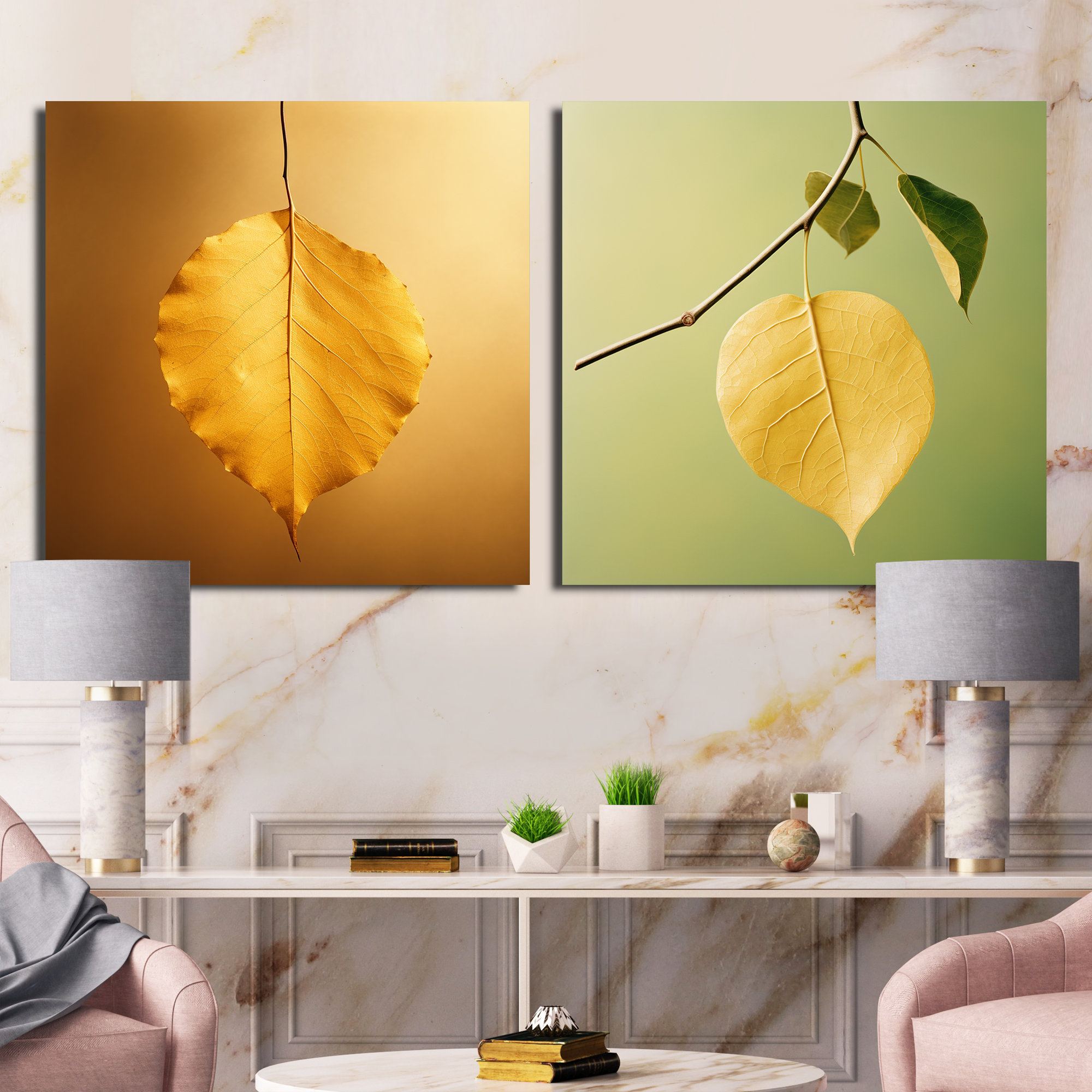 Lark Manor Light Yellow Leafy Zen - Leaves Square Collage Set Of 2 ...