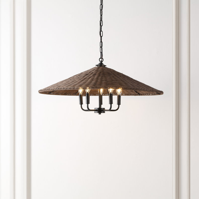 Birch Lane™ Venie 5 Light Iron/Rattan Pendant & Reviews | Wayfair