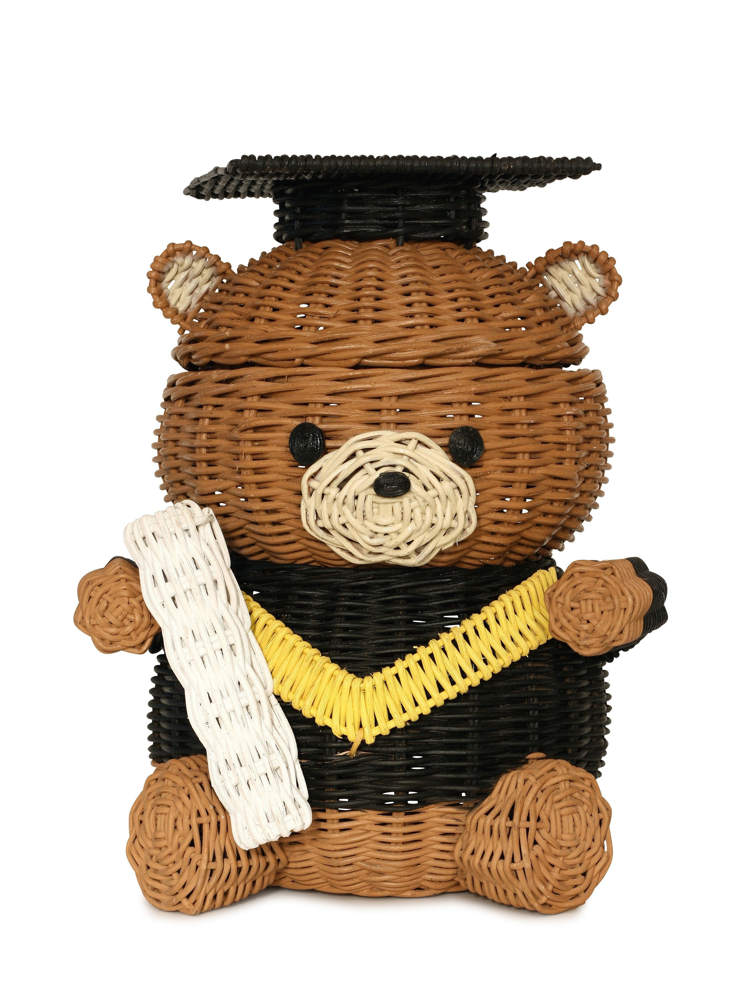 Gracie Oaks Graduation Bear Rattan Storage Basket with Lid Decorative ...