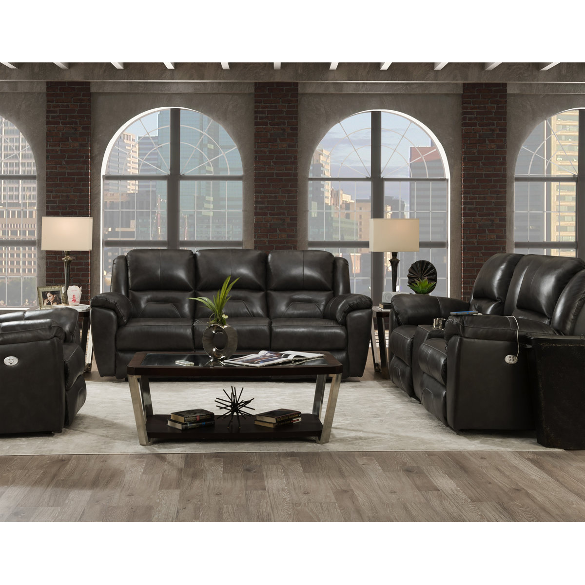 Southern Motion Pandora 81" Genuine Leather Pillow Top Arm Reclining ...