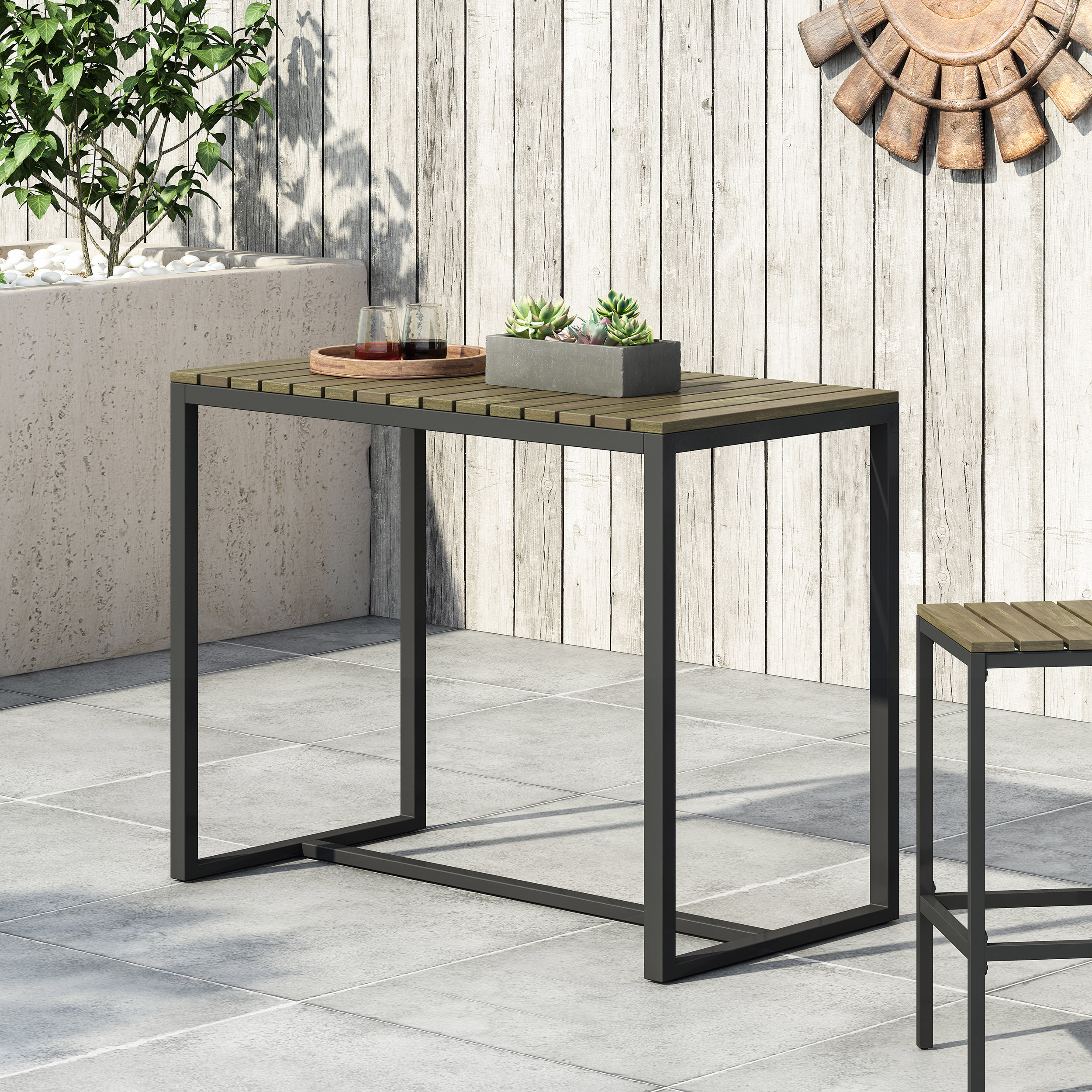 17 Stories Outdoor Modern Industrial Metal Bar Table & Reviews | Wayfair