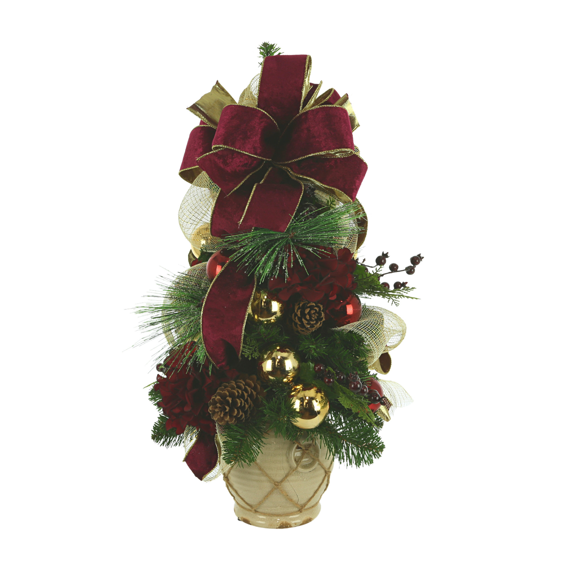 The Holiday Aisle® Jhamal 28" Hydrangea and Evergreen Holiday Tree ...