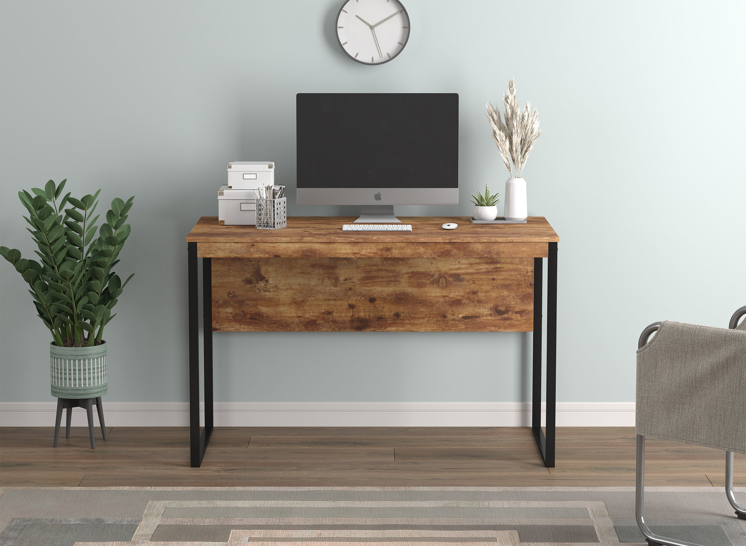 17 Stories Computer Desk 47.25L Brown Reclaimed Wood Black Metal | Wayfair