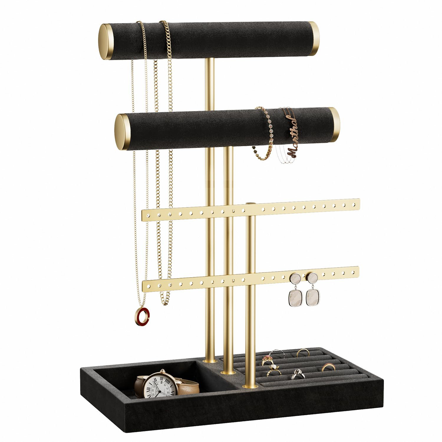 Mercer41 3 Tier Bracelet Holder Display - Detachable T Bar Black Velvet ...