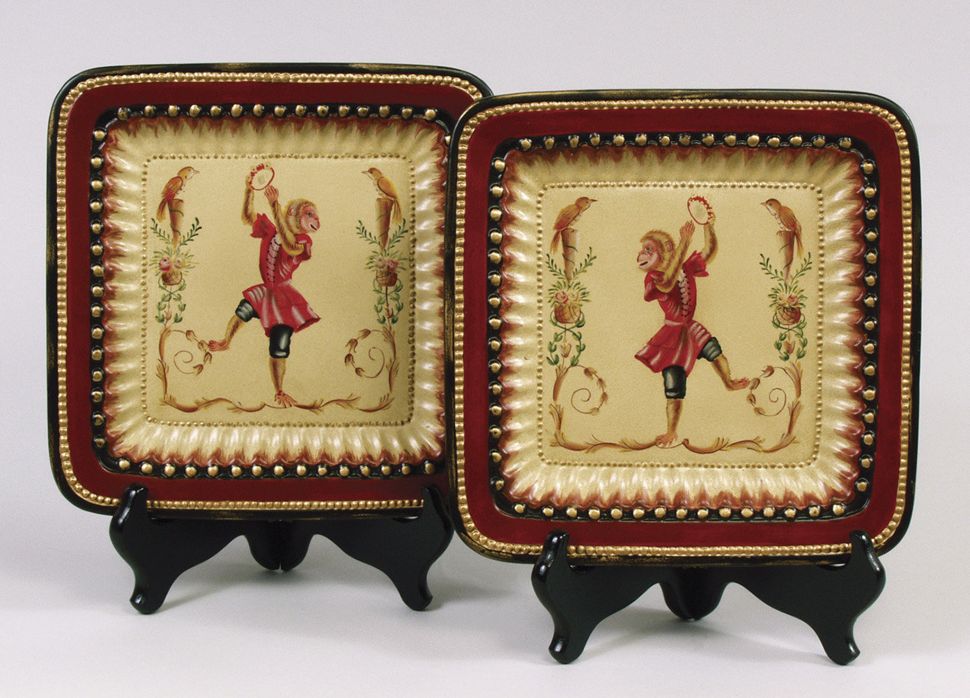 AA Importing 2-Piece Hand painted Square Monkey Decorative Plate Set ...