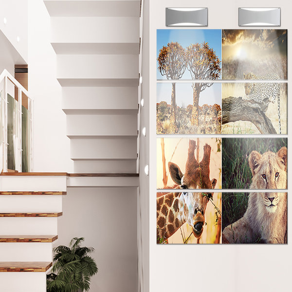 DesignArt African Safari Wildlife Collage On Metal 4 Pieces Print ...