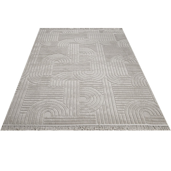 Corrigan Studio Lauderdale Grey Geometric Cotton Machine Made Area Rug ...