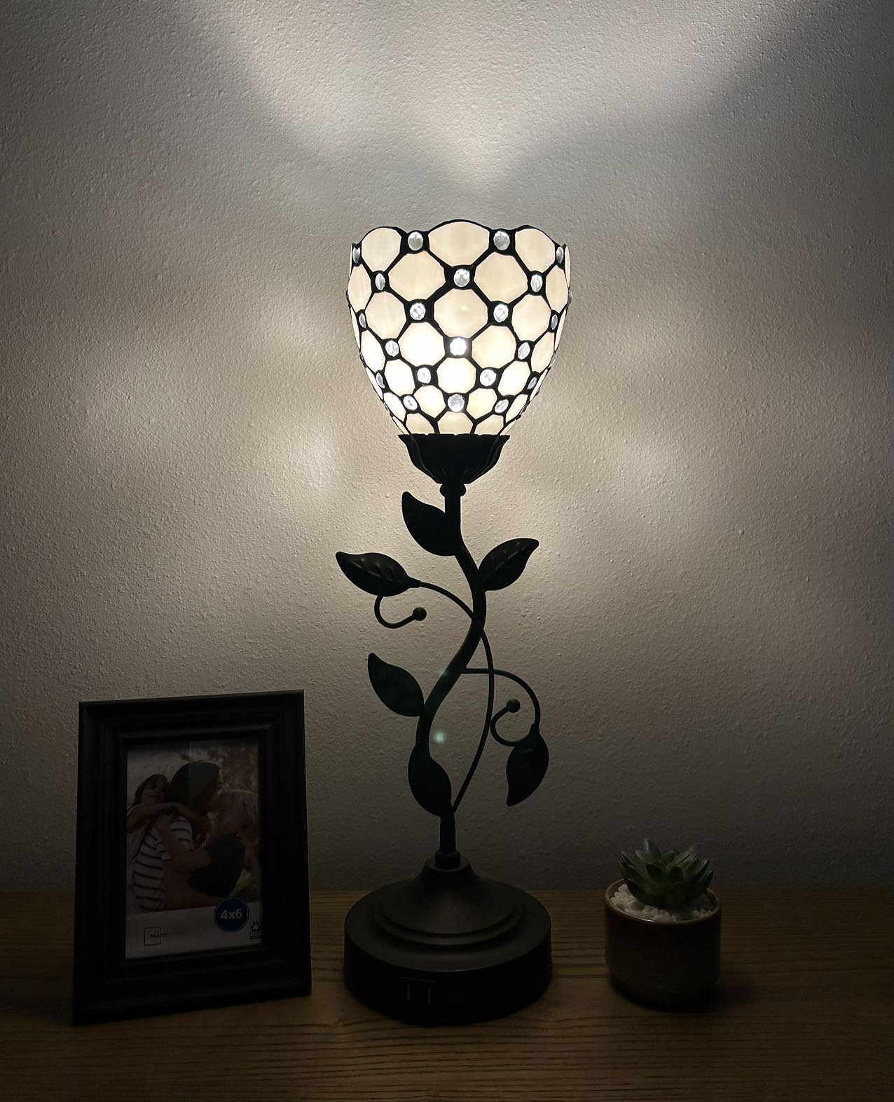 Bloomsbury Market Anairis Tiffany Torch Table Lamp White Stained Glass ...