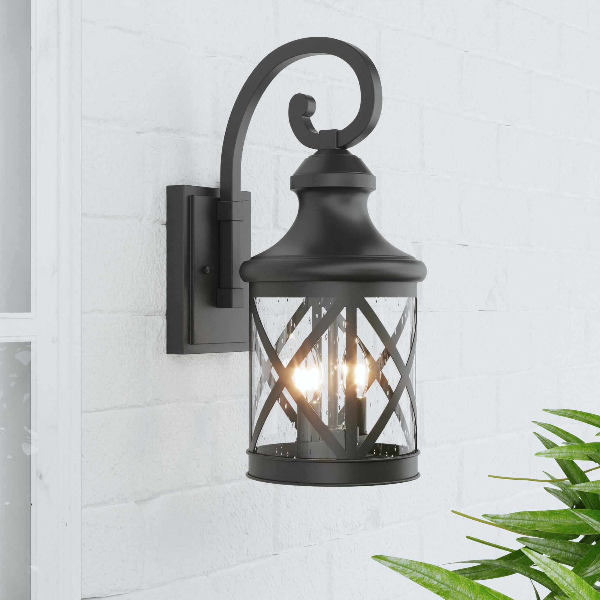 Lark Manor™ Amren 2-Bulb Black Metal Outdoor Wall Lantern, Dusk-To-Dawn ...