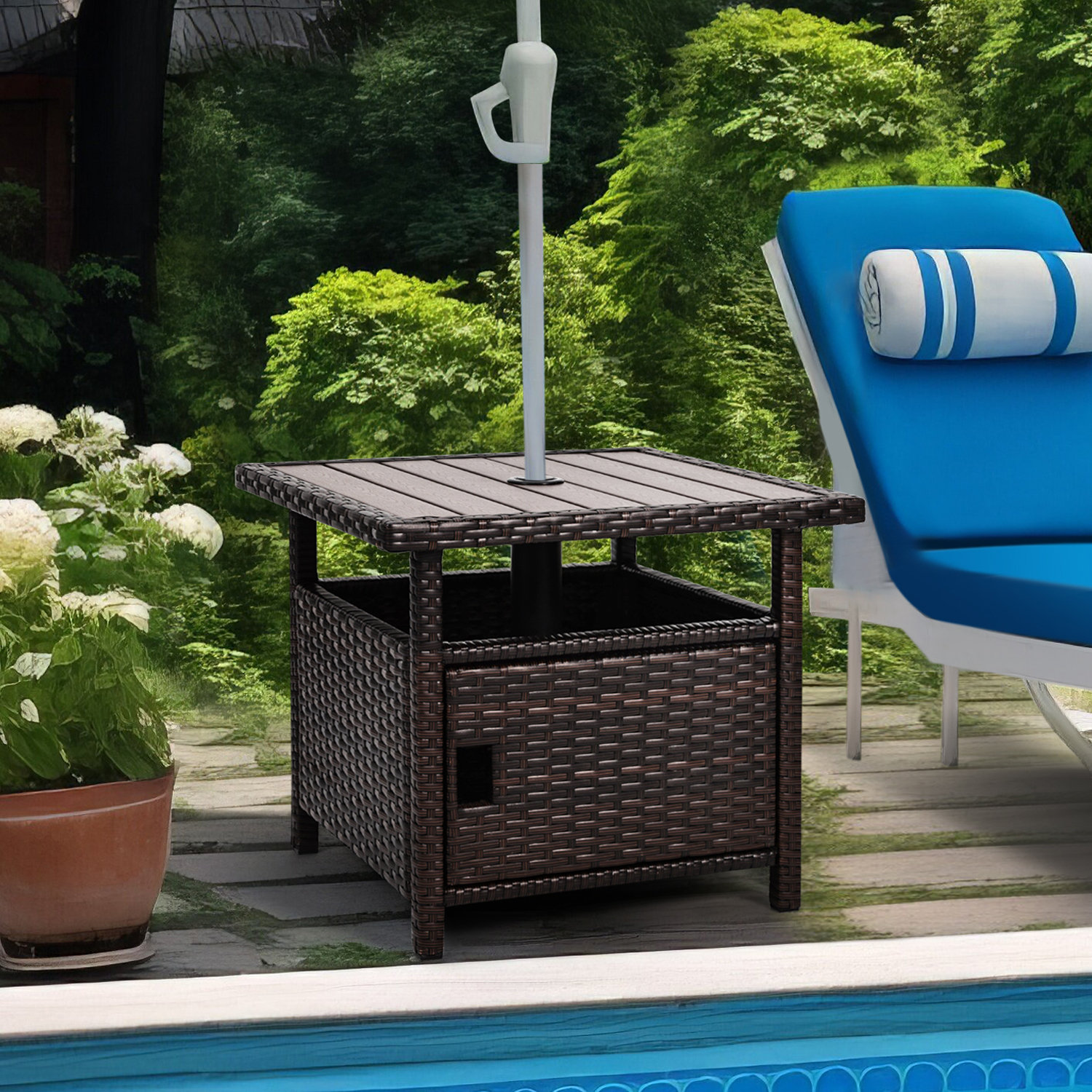 Ebern Designs Umbrella Table With 2 Weight Bags Outdoor Patio Umbrella ...