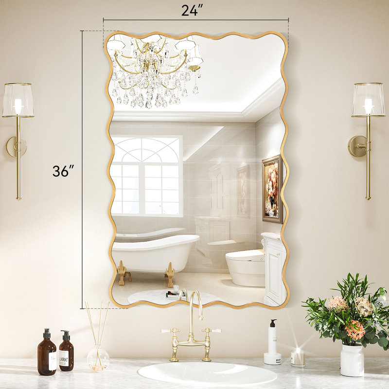 Ebern Designs Luxury Rectangular Wavy Metal Framed Mirror | Wayfair