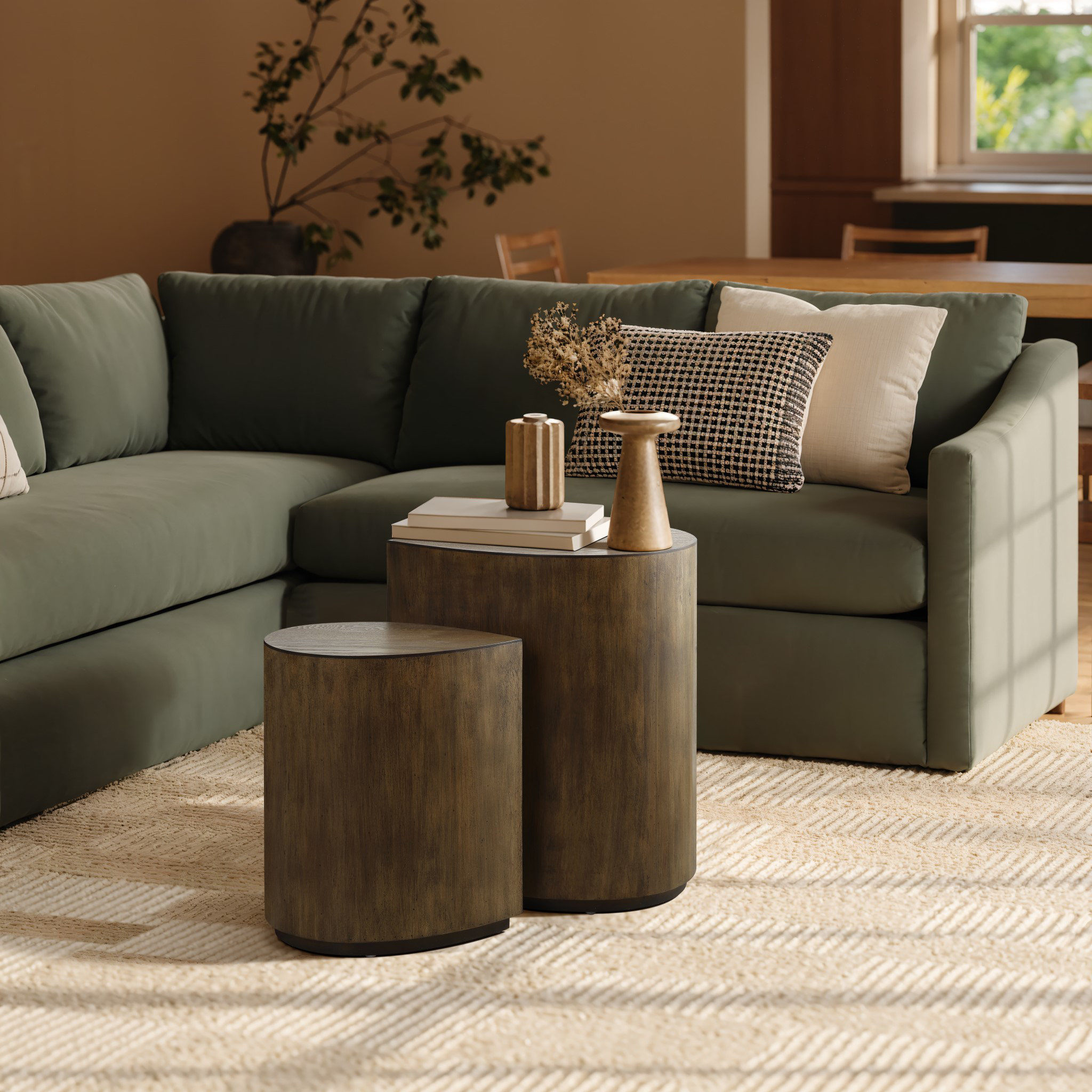 Loon Peak® 2-Piece Teardrop Drum Wood Side Tables Set in Walnut Finish ...