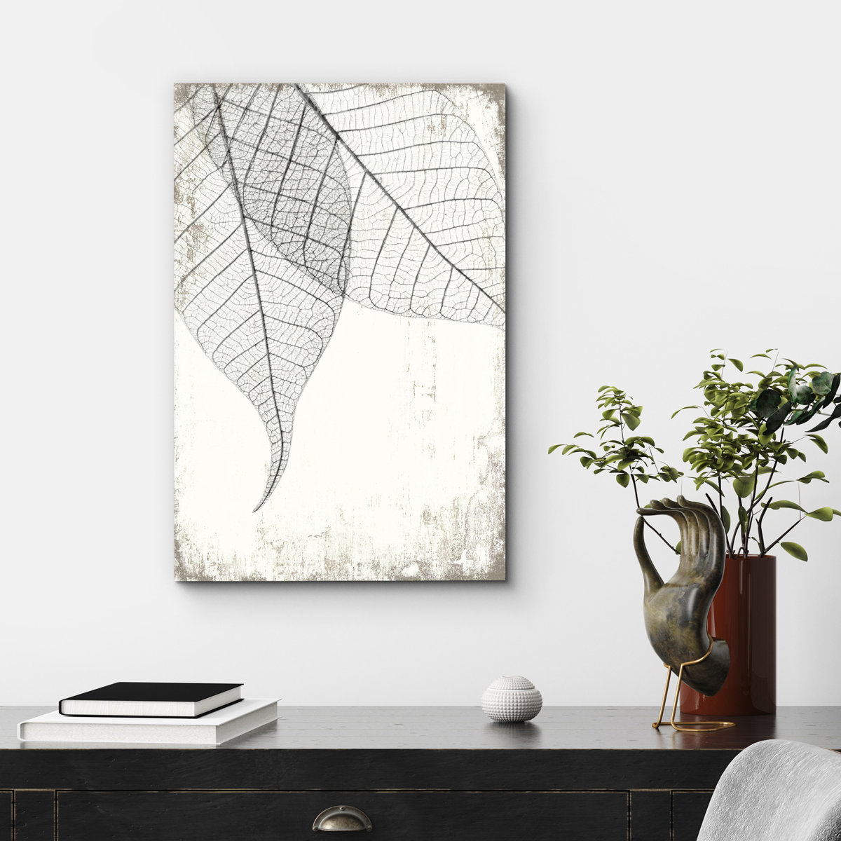 IDEA4WALL " Translucent Leaves I " Plant Vein Rustic Large Framed ...