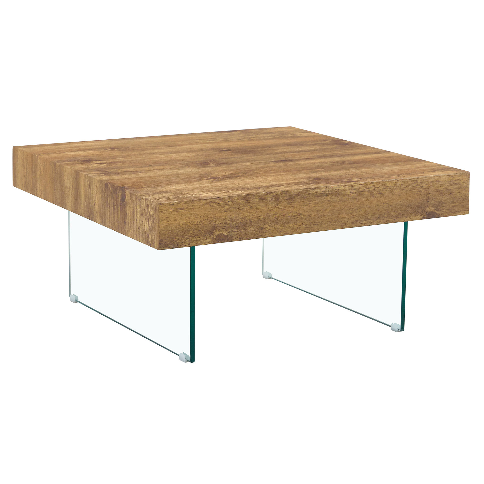 George Oliver 31.5" Square Wood Grain Coffee Table with Clear Tempered ...