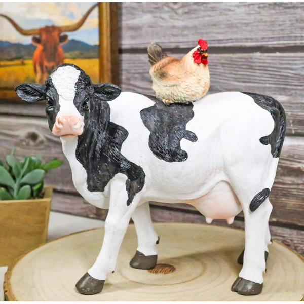 August Grove® Western Country Rustic Farmhouse Holstein Cow With Hen ...
