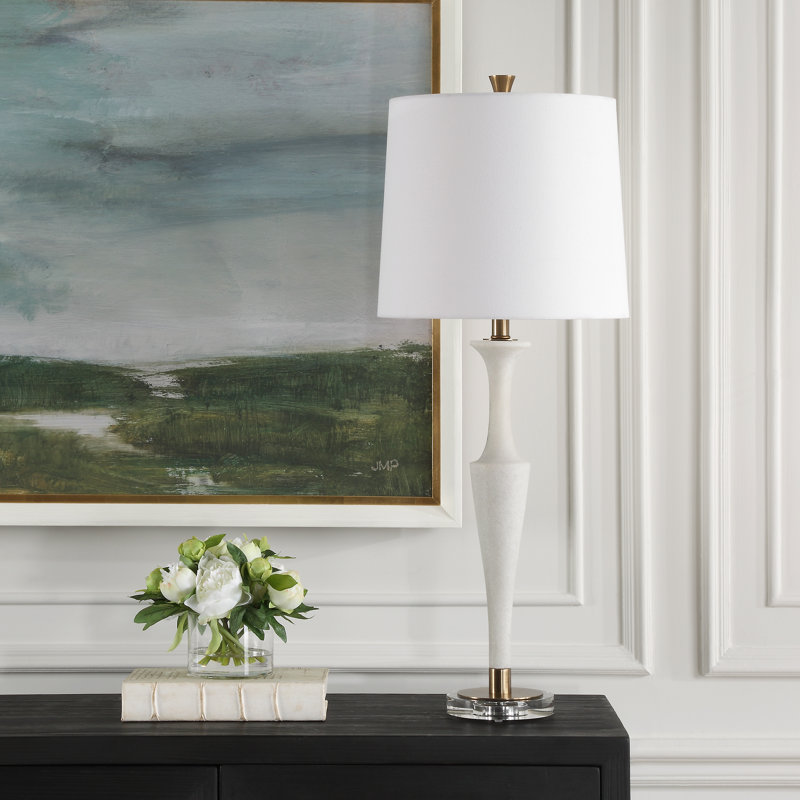 Everly Quinn Quishawn White Stone Table Lamp | Wayfair