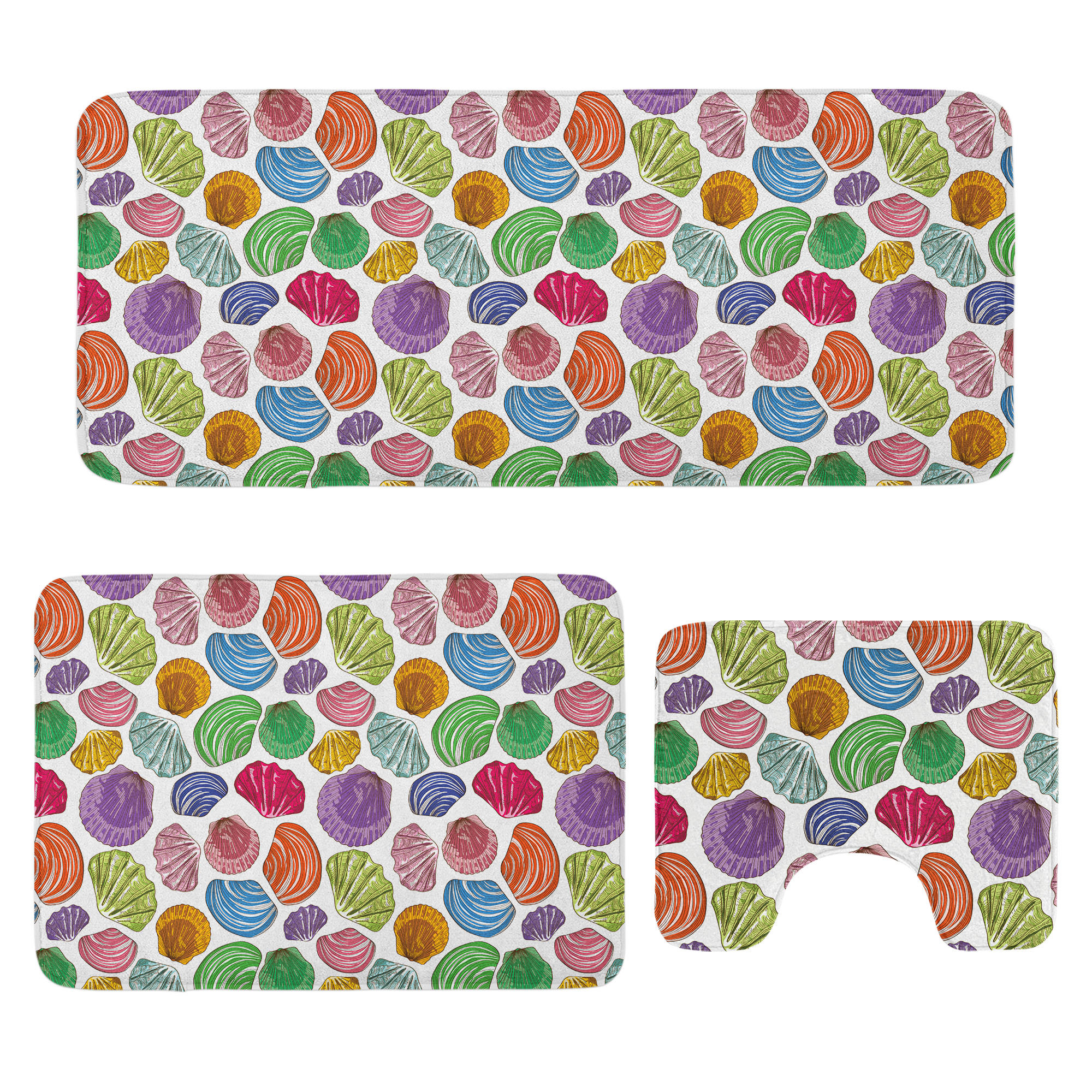 East Urban Home Sea Shells Bathroom Rug Set 3 Pieces U-Shape ...