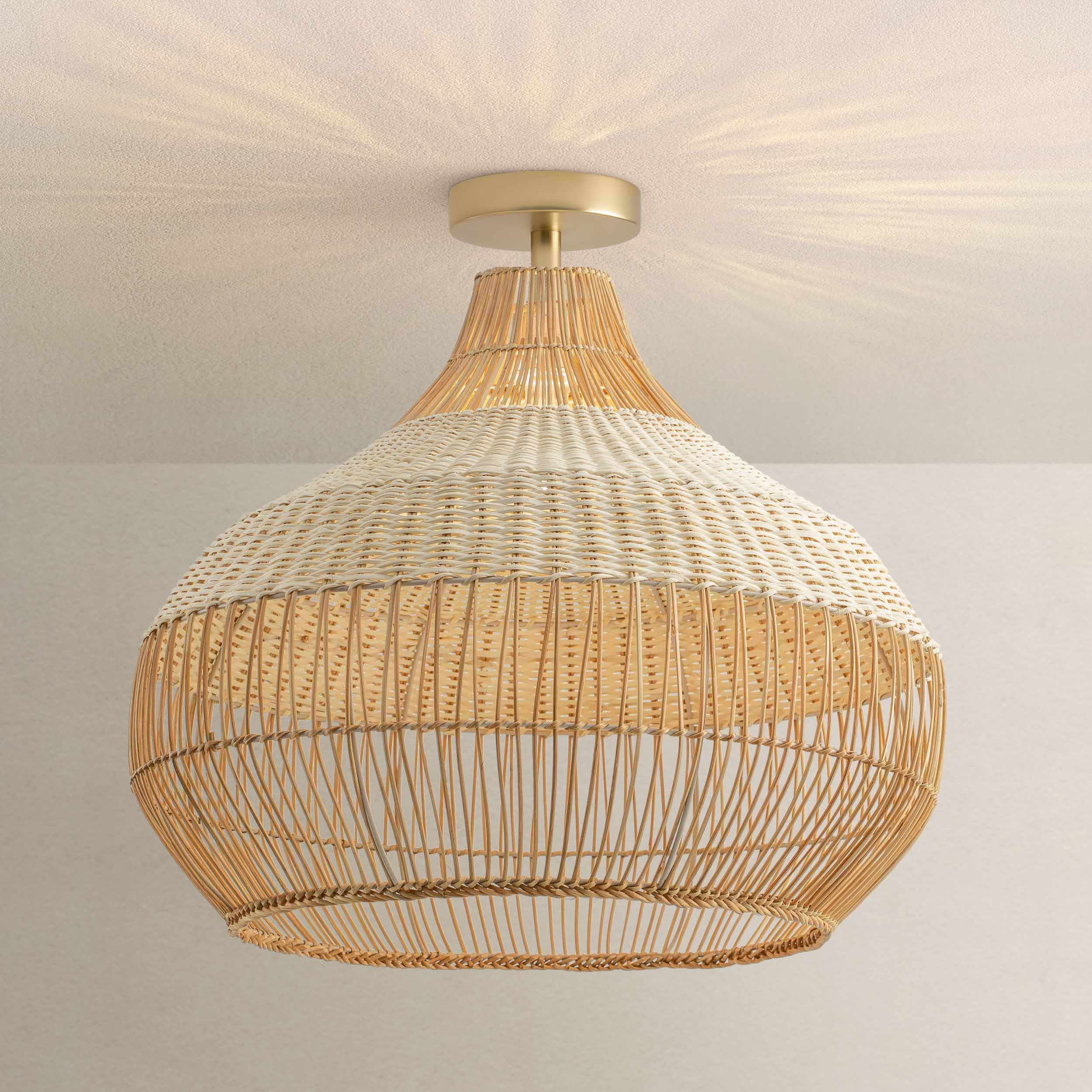 Rowabi Interiors Beatrice Rattan Flush Mount – Rattan & Natural Medium ...