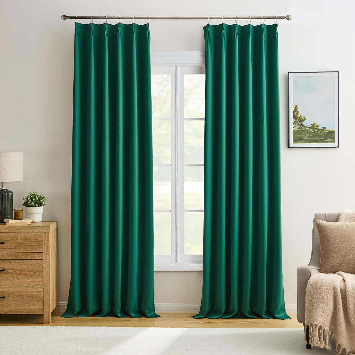 Hokku Designs Dark Emerald/Hunter Green Curtains With Pinch Pleat 2 ...