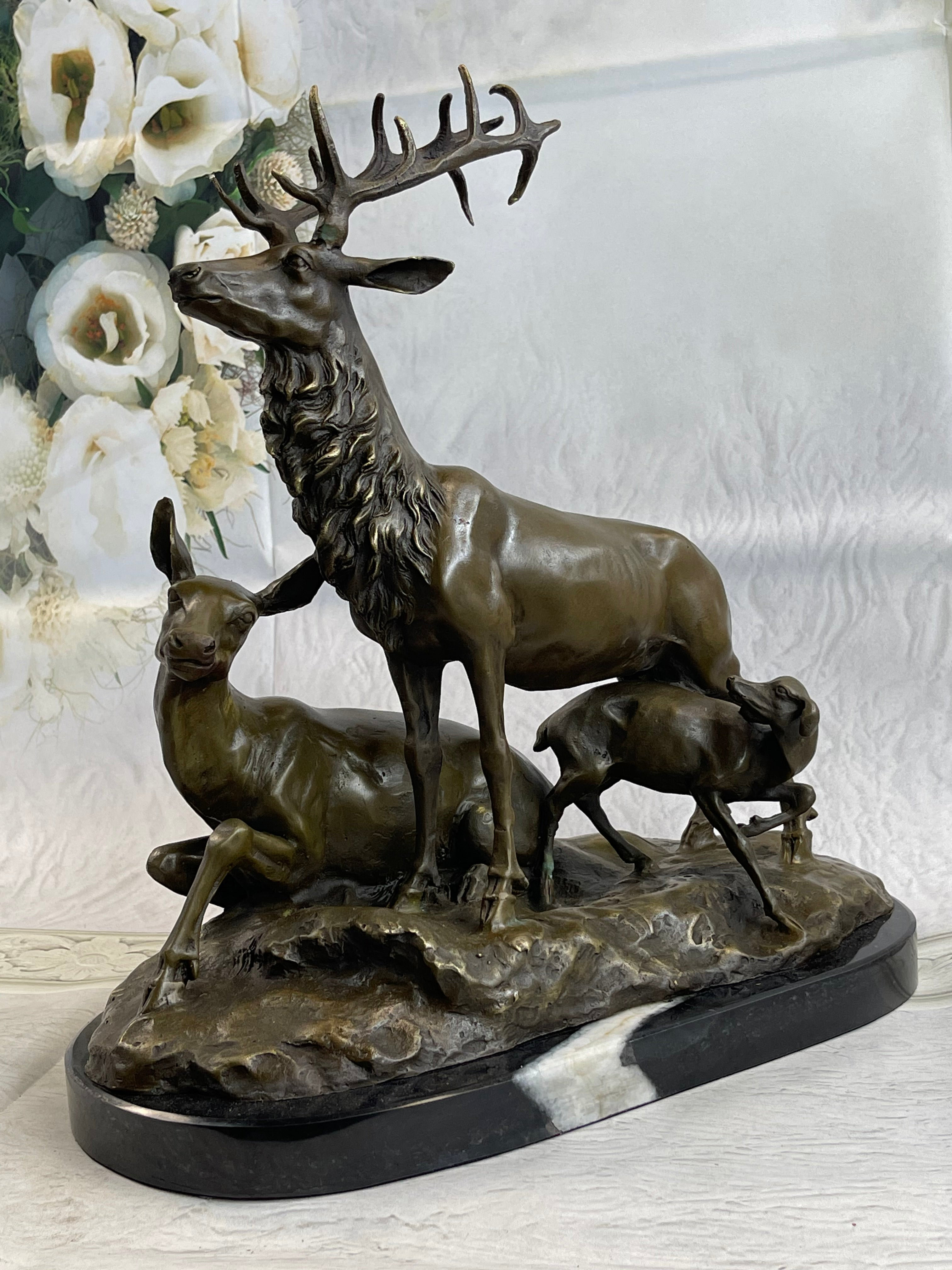 Loon Peak® Bronze Sculpture Deer Fawn Stag Buck Family Home Decor ...
