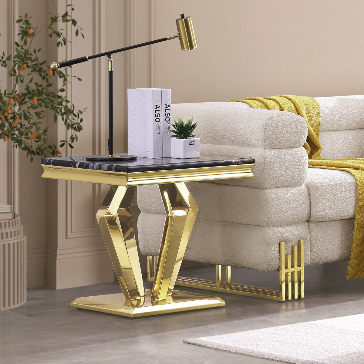 Everly Quinn Ottavia Black and Gold End Table | Wayfair