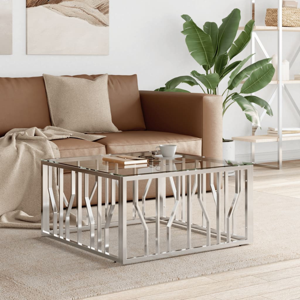 Ivy Bronx Coffee Table 39.4"X39.4"X19.7" Stainless Steel And Glass ...