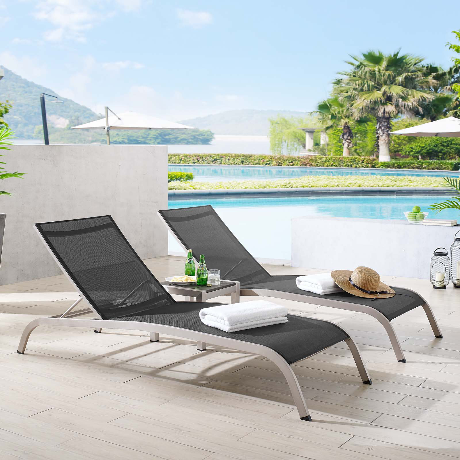 Modway Savannah Outdoor Patio Mesh Chaise Lounge Set with Side Table by ...