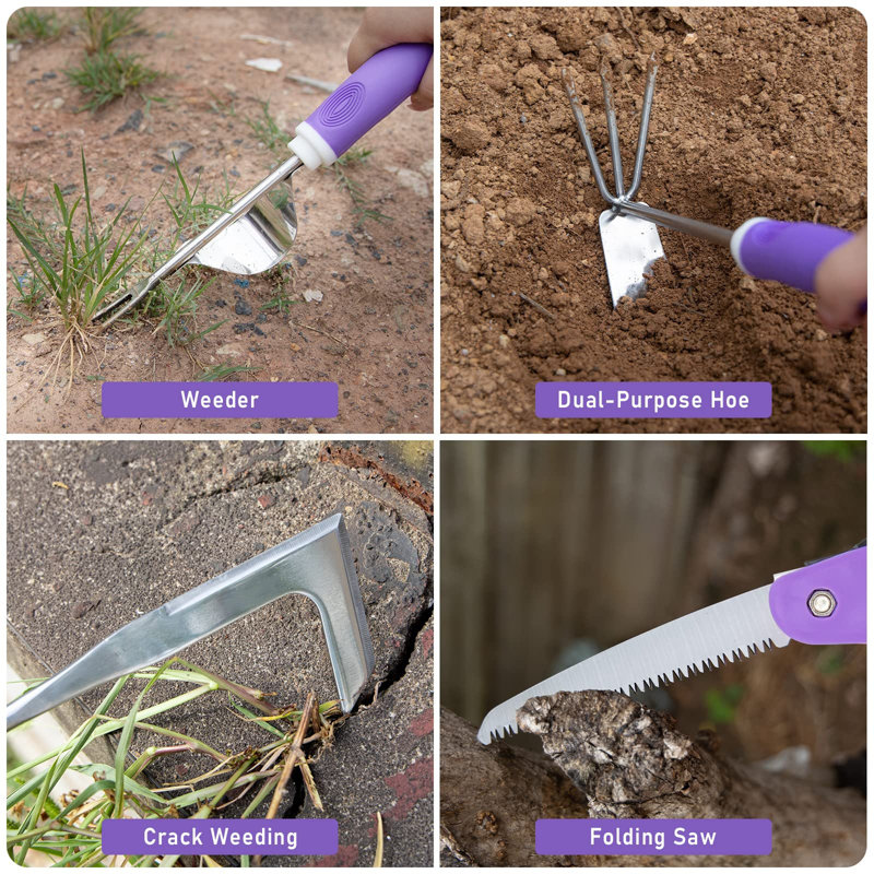TULGIX Purple Garden Tool Set 11PCS with Detachable Storage Bag | Wayfair
