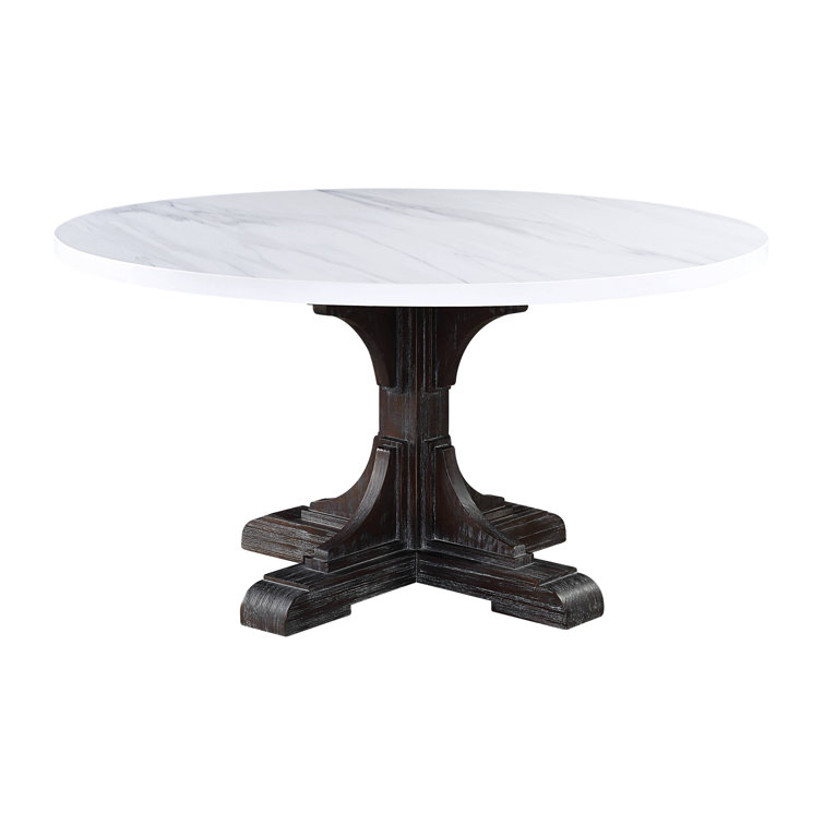 Latitude Run® Yershan Round Marble Top Solid Wood Base Dining Table ...