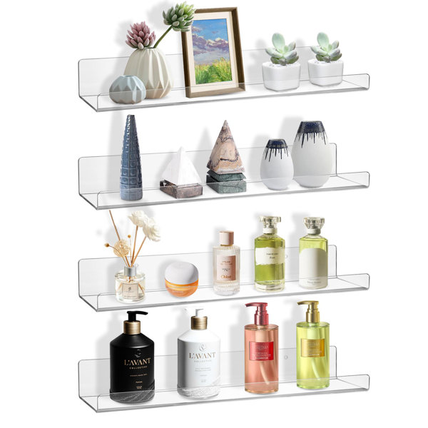 Ivy Bronx Clear Acrylic Floating Shelves Wall Mounted Set Of 4 ...