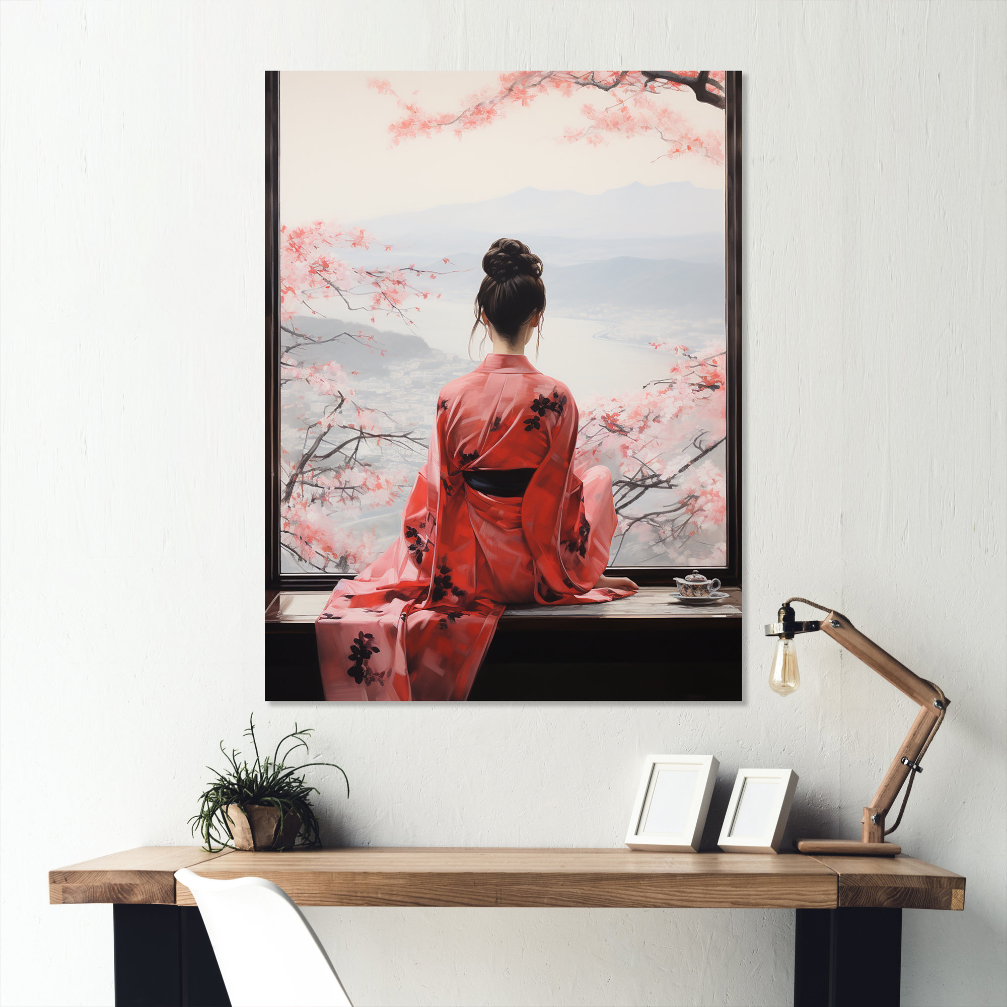 Lark Manor Pink Tree Japanese Woman Window View II - Japan Metal Wall ...