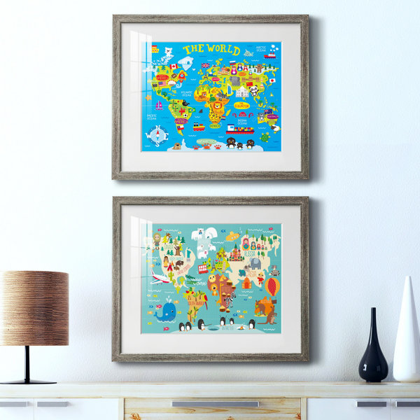 Zoomie Kids World Map Framed On Paper 2 Pieces Print | Wayfair